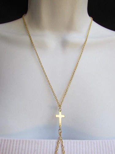 WOMEN GOLD CLASSIC FASHION METAL DOUBLE CROSS BODY CHAIN JEWELRY LONG ...