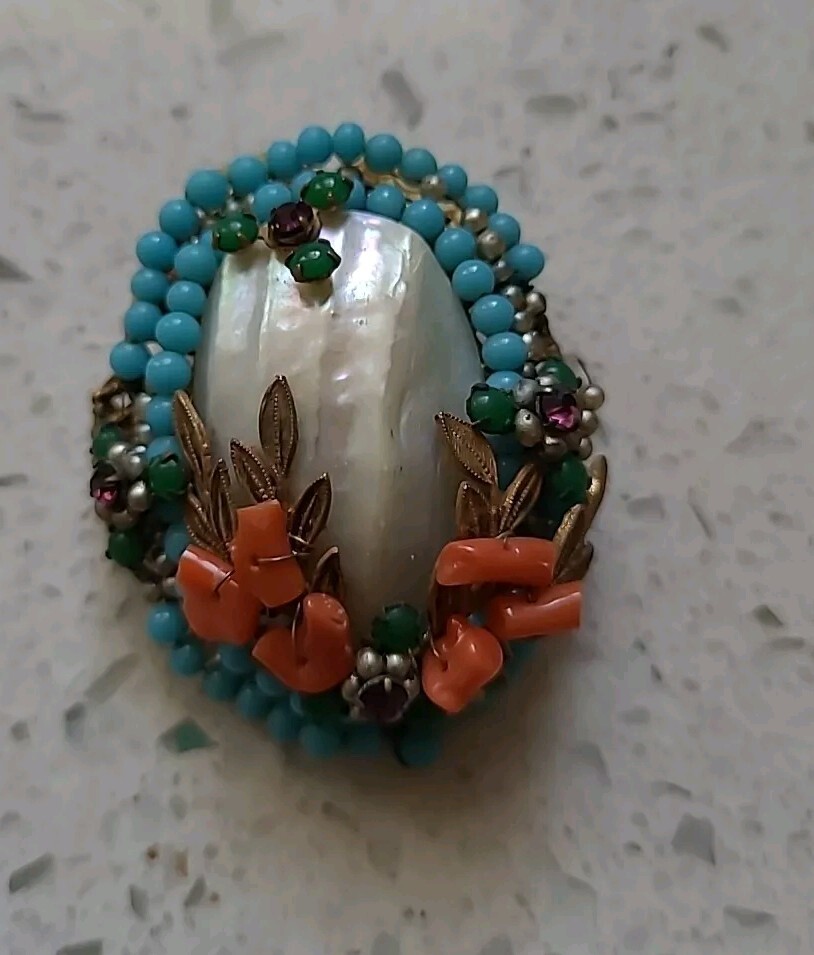 Miriam Haskell Big Pearl Wired Floral Brooch Ultra Ra… - Gem