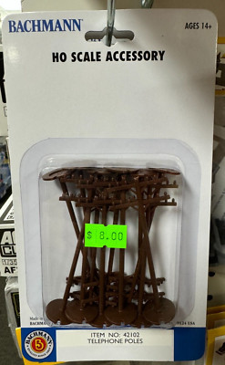 Bachmann 42102 HO SCALE Telephone Poles (12) NEW Model Train Railroad ...