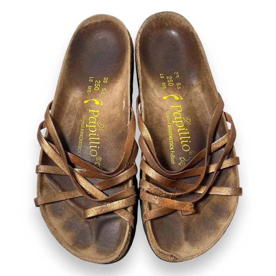 Papillio Birkenstock Womens Sz 8 Distressed Leather Strap Toe Loop Ring ...