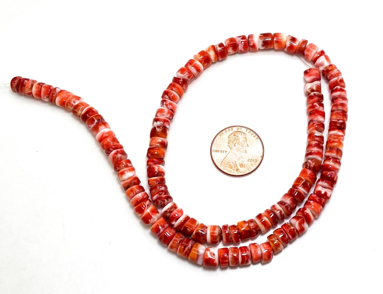 AAA Natural Native Red Spiny Oyster Rondelle Disc Polished Heishi Beads ...