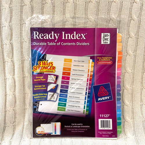 Avery 11127 Ready Index Jan- Dec Tabs Durable Table Of Contents ...