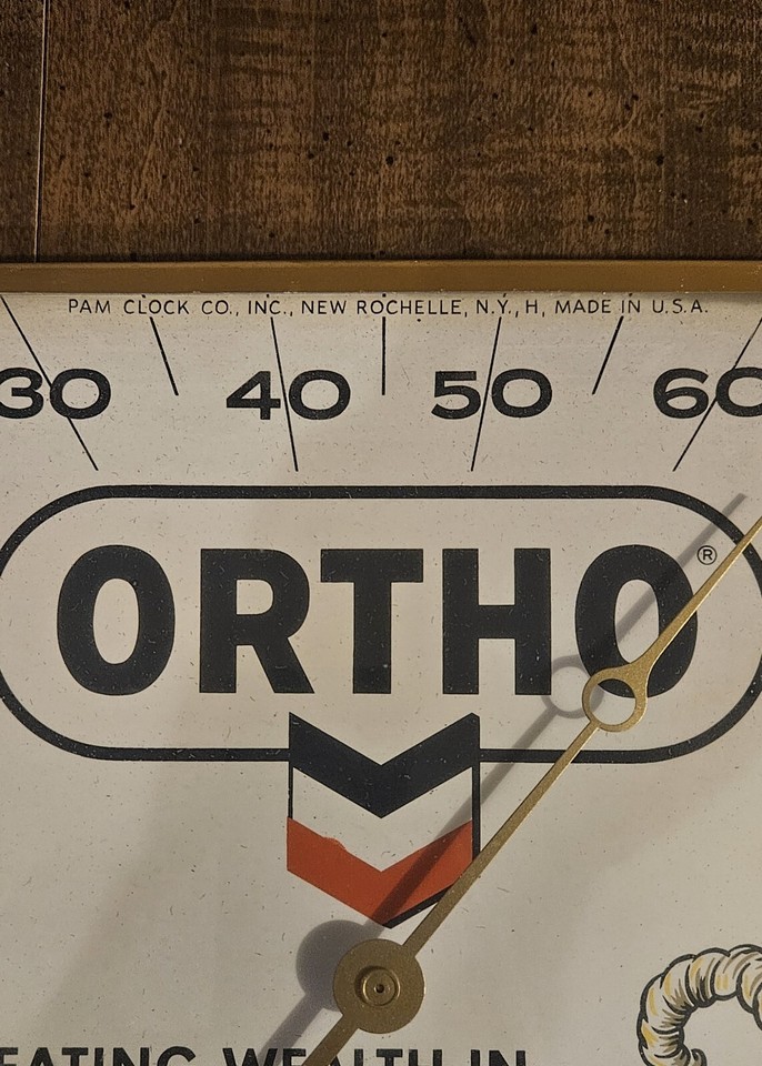 Vintage Pam Clock Co. Thermometer "ORTHO" Chevron (Rochelle, NY) USA ...