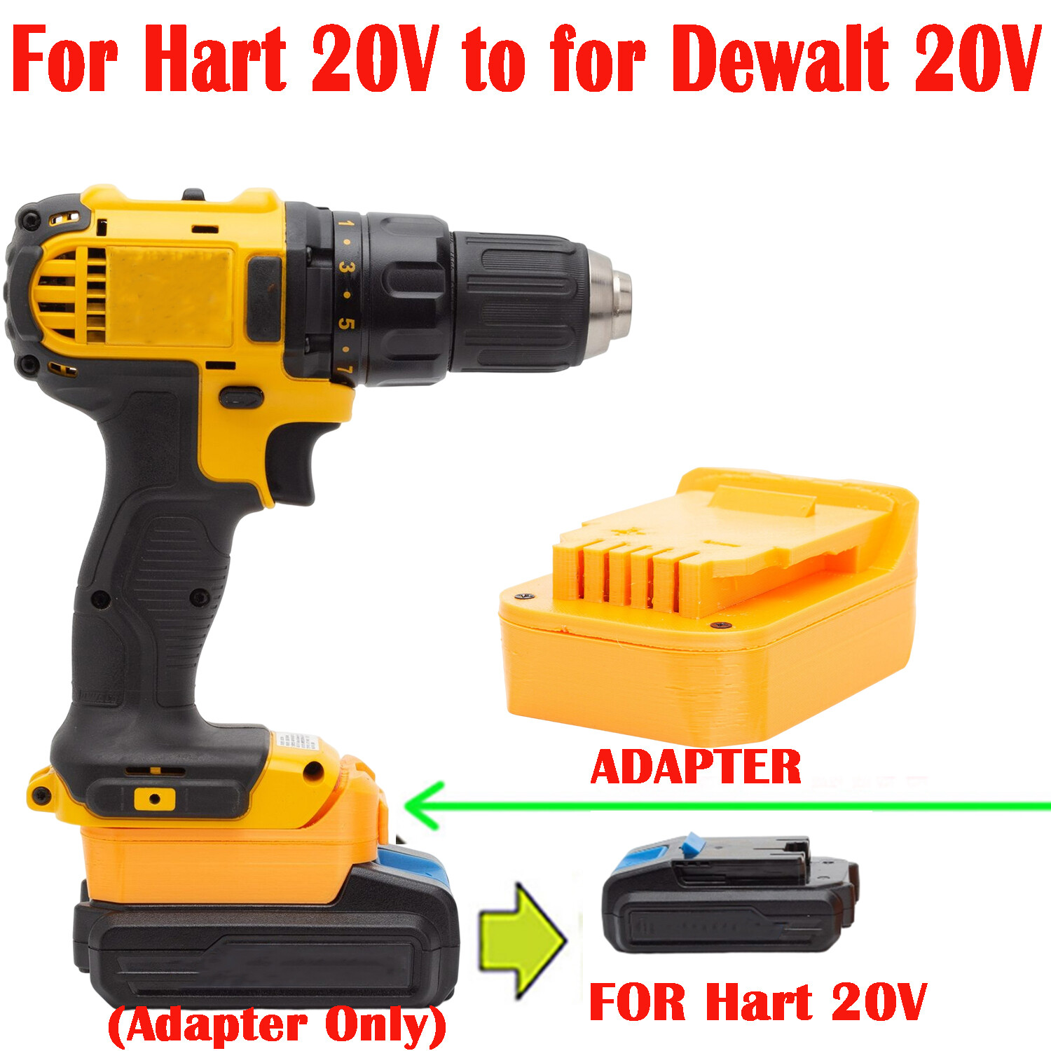 Adapter For Hart 20V Li-ion Battery Convert to for Dewalt 20V Cordless ...