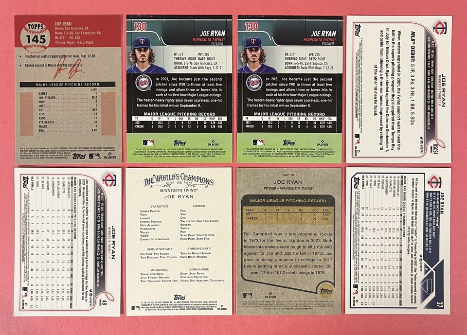 Joe Ryan 8 Card Lot: RC Cards, Sepia, Chrome Platinum, Heritage, & More ...