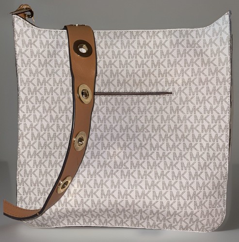 Michael Kors MK Signature Large Jet Set Messenger Bag Gold Grommets ...