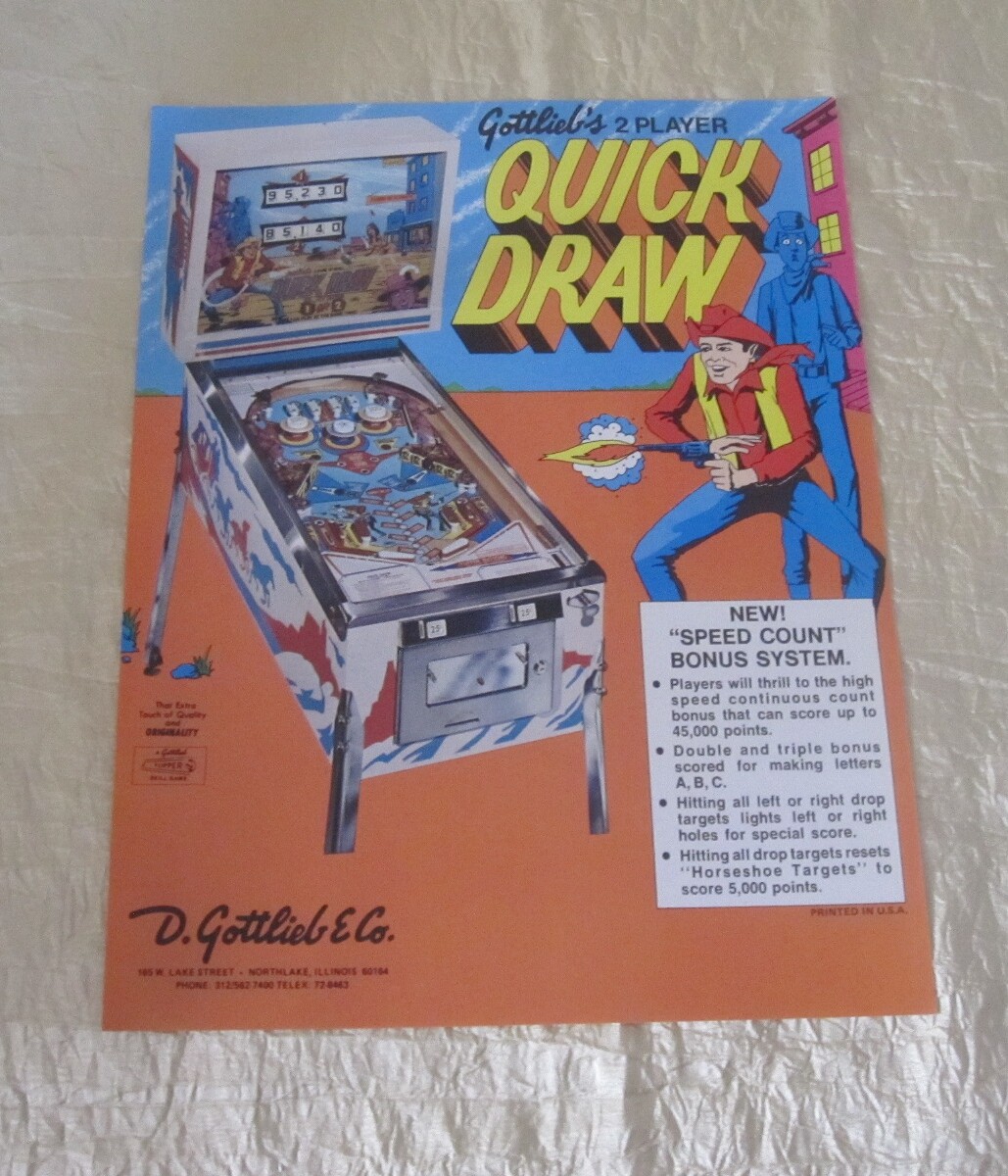 1975 GOTTLIEB QUICK DRAW PINBALL FLYER | eBay