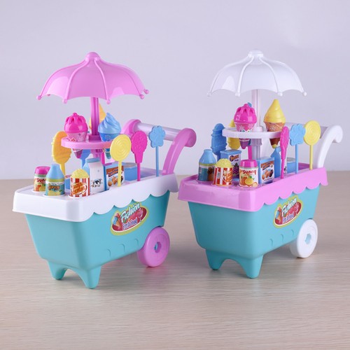 18pcs DIY Kids Toy Simulation Mini Candy Ice Cream Trolley Shop Pretend ...