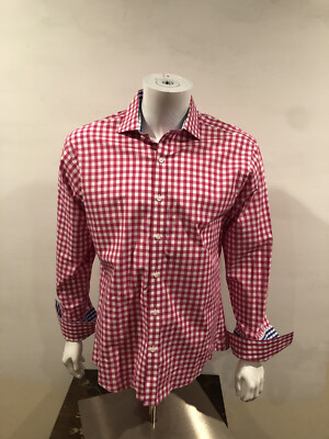Proper Cloth Mens Shirt French Cuffs Long Sleeve Pink and white Check ...