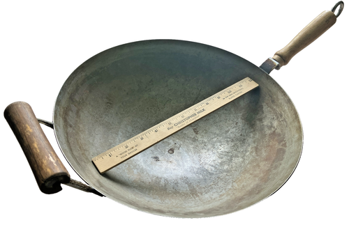 Vintage Carbon Steel 14" Wok With Wood Handle Heavy Duty! Round Bottom ...