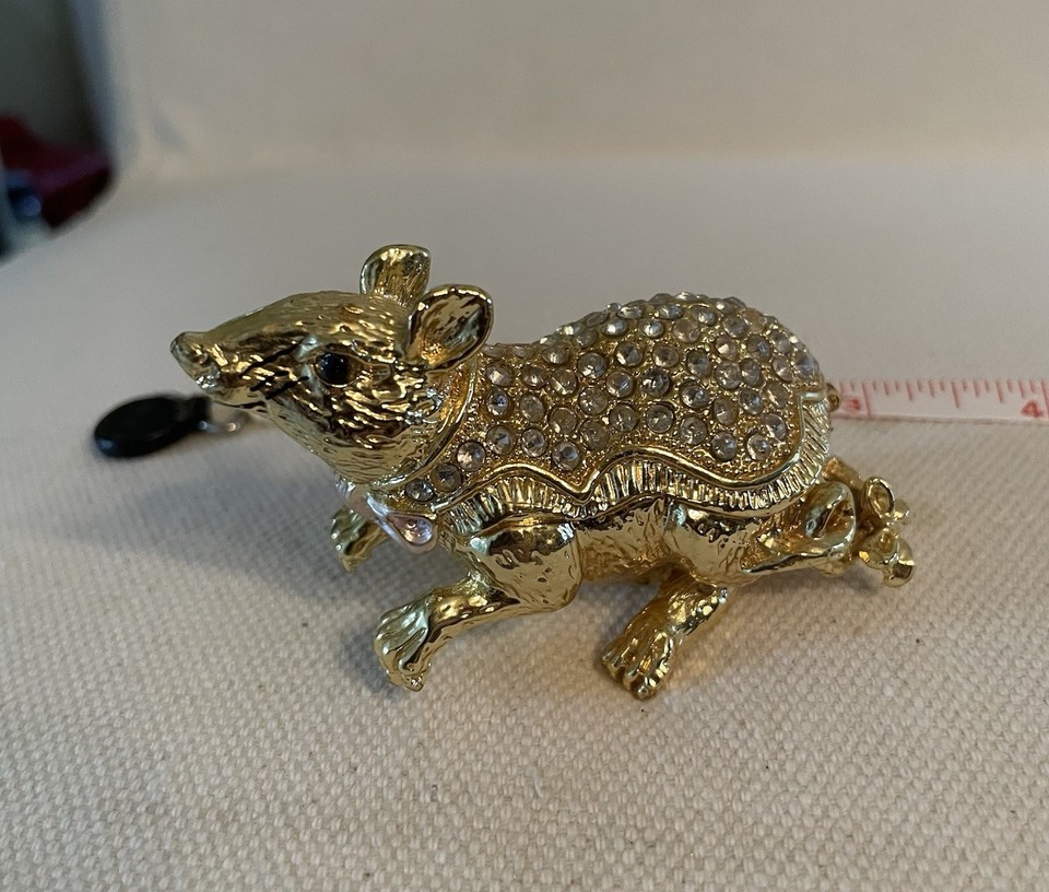 Sweet Little Mouse- Gold and Rhinestone Trinket Box | eBay