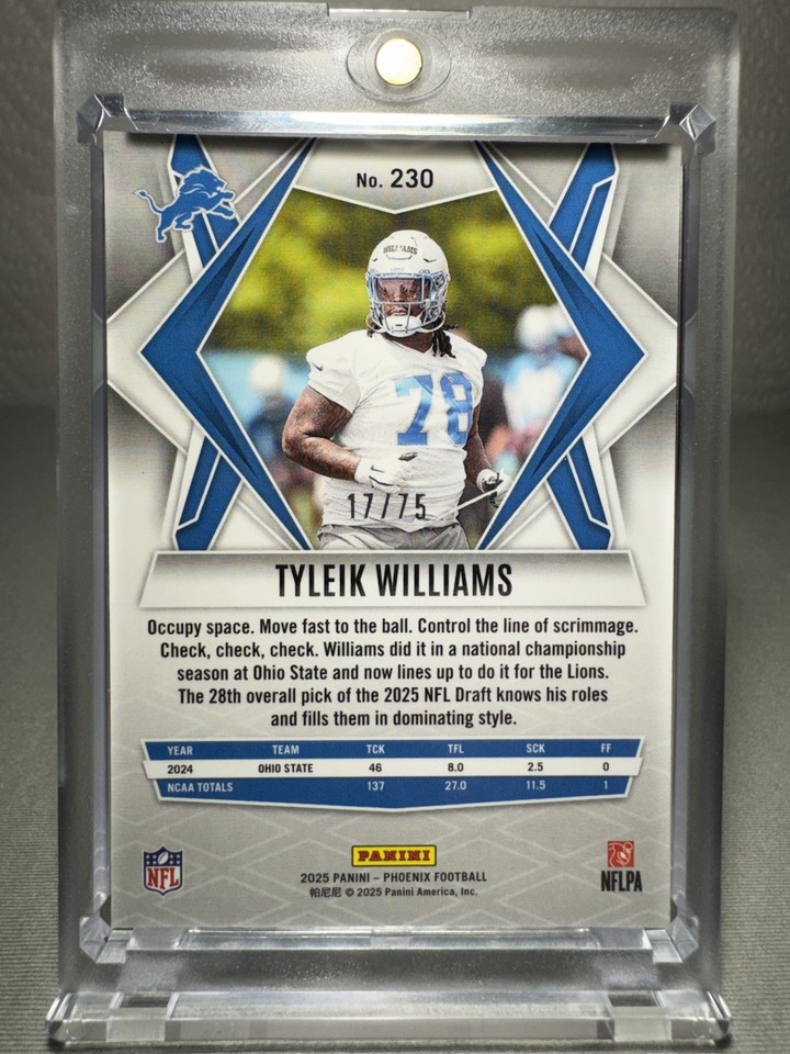 2025 Phoenix Pink 17/75 Rookie Tyleik Williams Detroit Lions #230 RC | eBay