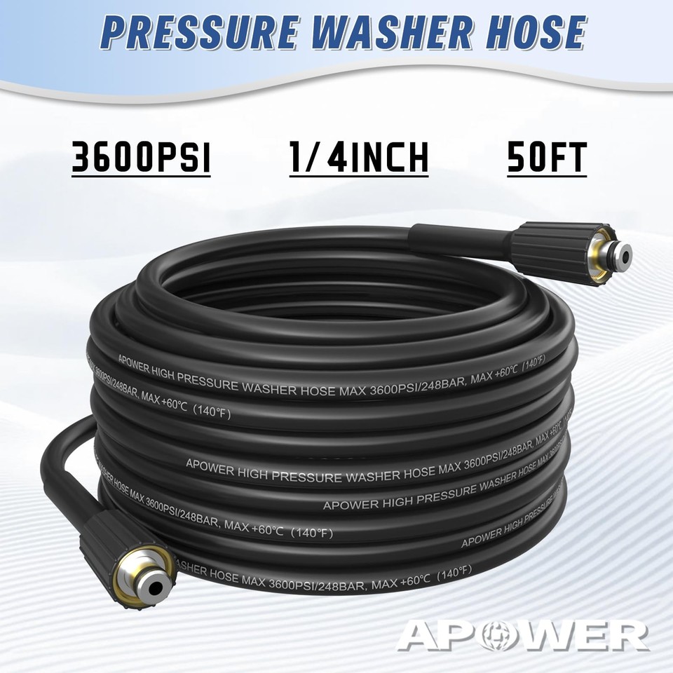 PVC Pressure Washer Hose 50FT x 1/4" 3600 PSI Power Washer Extension ...