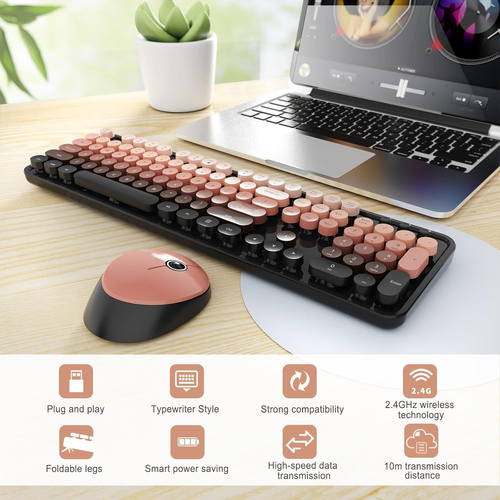 Wireless Keyboard and Mouse Combo, Ergonomic Full Size Typewriter ...