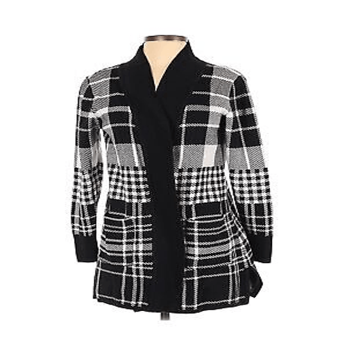 Isaac Mizrahi Live! Womens 3X Pattern Jacquard Cardigan Black White ...