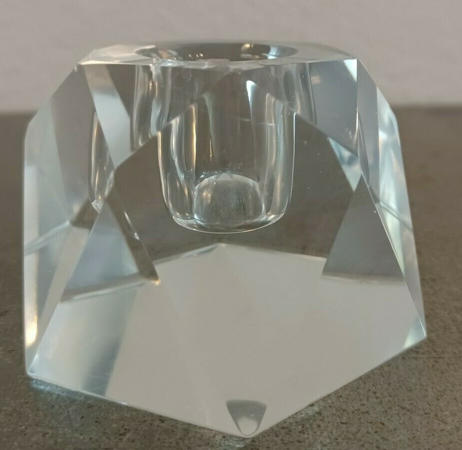 2 Clear Glass Diamond Cut Candle Holders 2.2" Tall | eBay