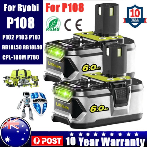 2x 18V 6.0Ah Battery For Ryobi P108 ONE Plus P102 P103 P107 RB18L50 ...
