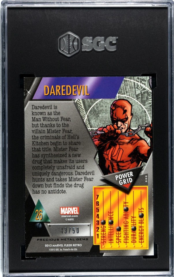 2013 DAREDEVIL Fleer Marvel Retro Blue PMG Precious Metal Gem 43/50 SGC ...
