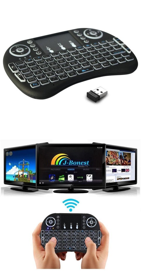2.4gHz - Backlit Mini Wireless Handheld Keyboard Mouse Touchpad Black ...