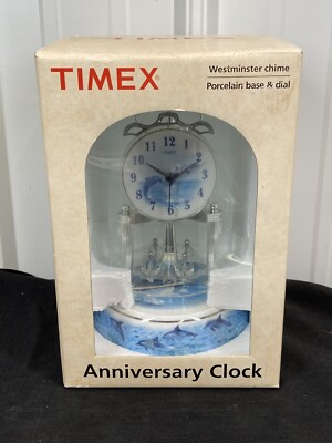 NEW Timex Anniversary Clock Westminster Chime 9" Glass Dome Porcelain ...