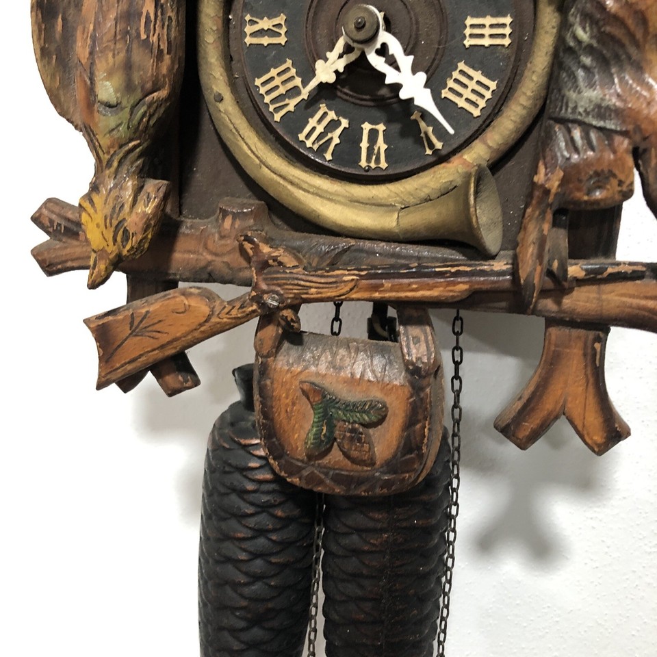 Vintage Black Forest Cuckoo Clock Germany Birds Rabbit Leaves - stored ...
