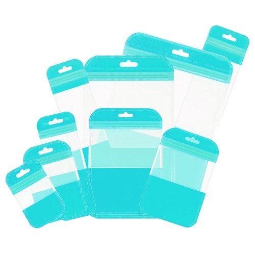 100-200 Clear & Teal Flat Storage Pouch with Butterfly Hang Hole ...