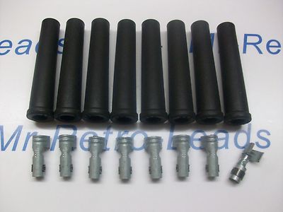 BLACK IGNITION SPARK PLUG RUBBER BOOTS & TRMINALS X 8 FULL SET V8 ...