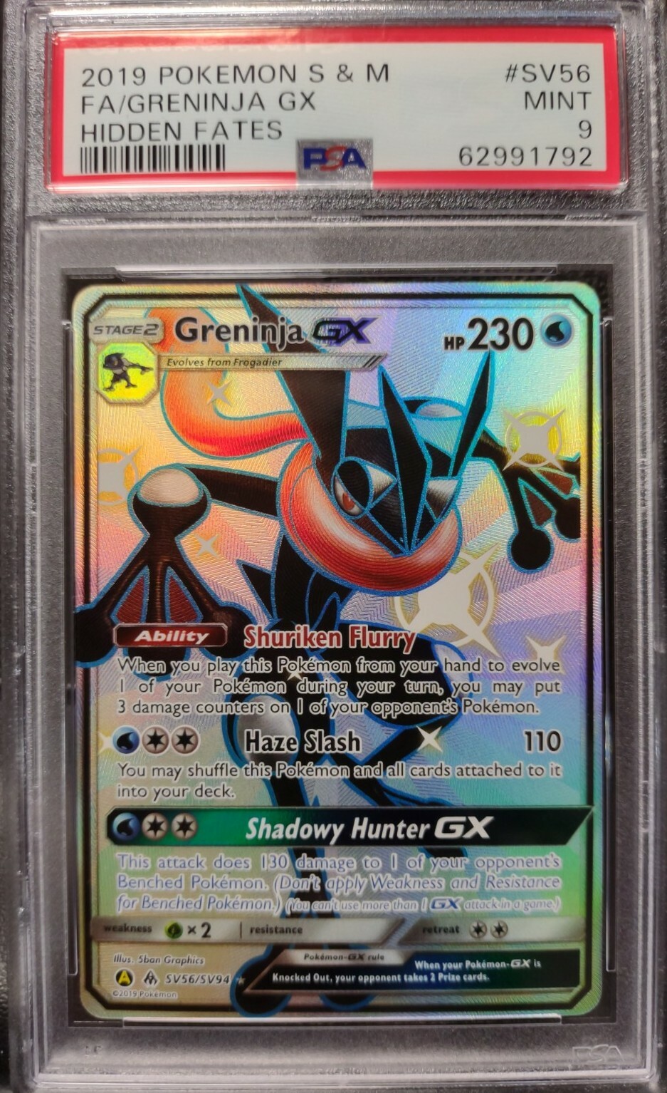 2019 Pokemon Sun Moon Hidden Fates Shiny Vault SV56 Full Art Greninja ...