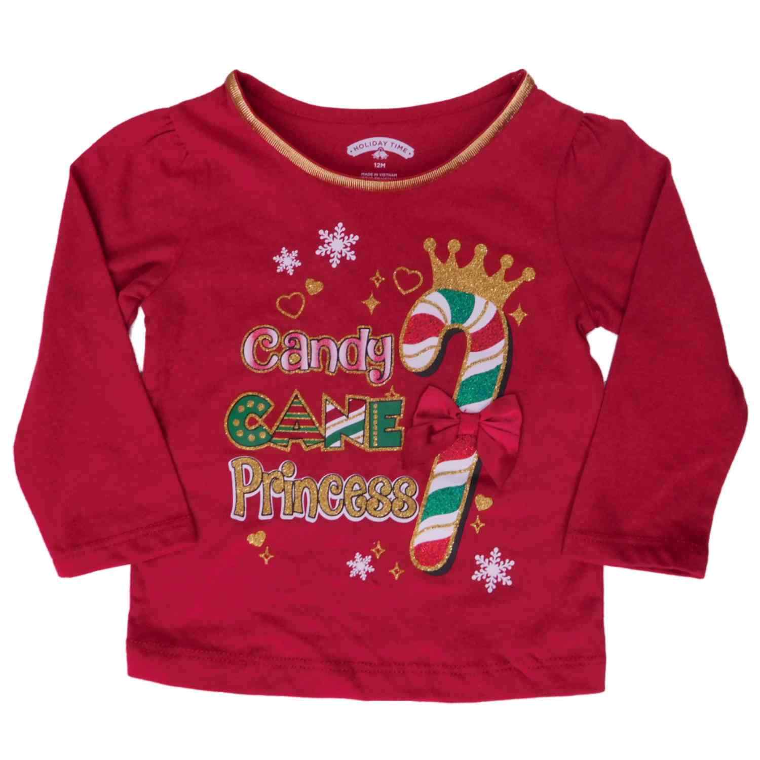 Holiday Time Infant Toddler Girls Red Candy Cane Princess T-Shirt Tee ...