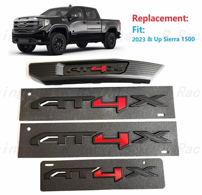 4PCS Matte Black Red Doors Front Rear AT4X Emblems GMC 2023-2024 Sierra ...