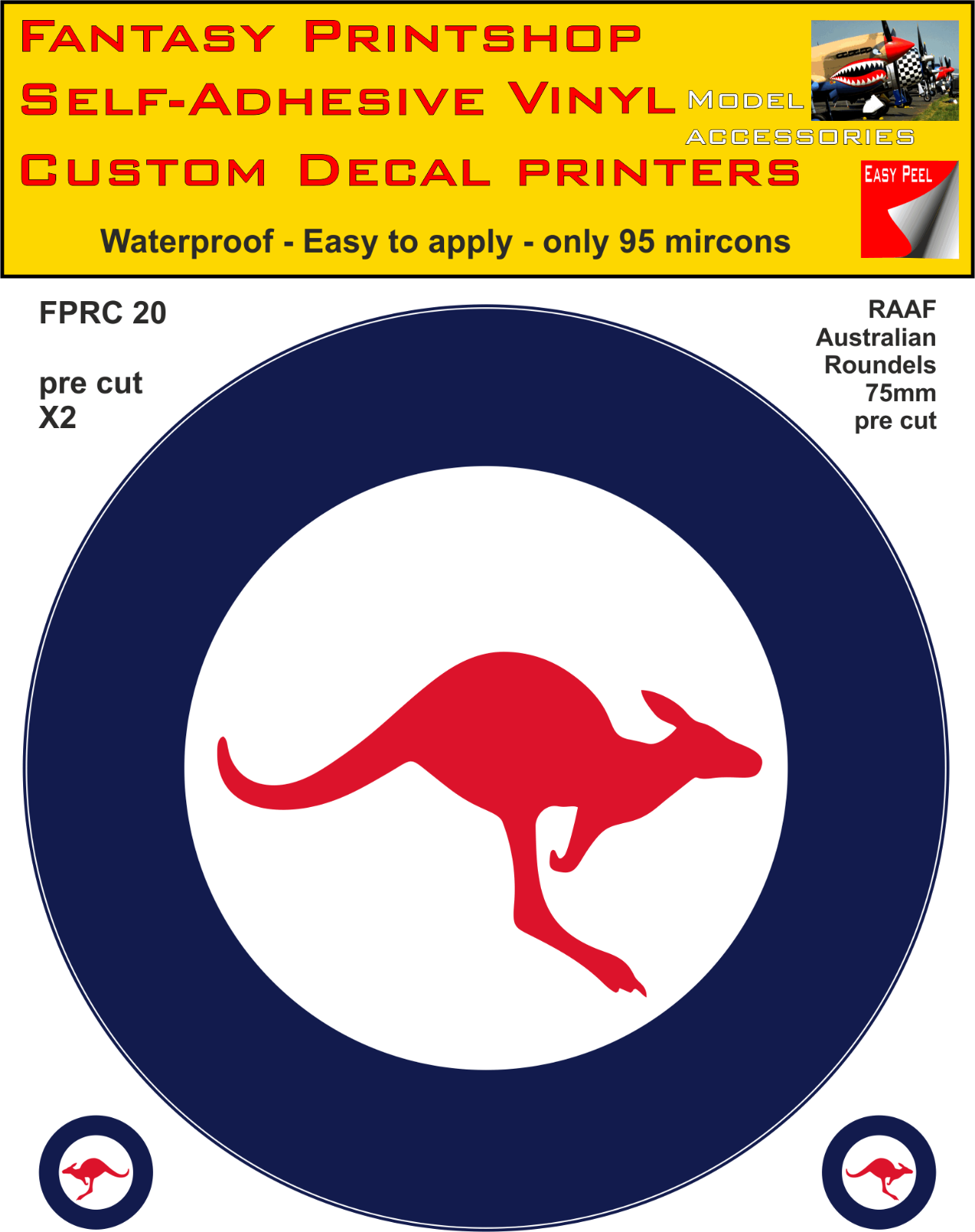 RAAF Australian Roundels Twin Packs Vinyl Sticker Decals 75mm - 290mm ...