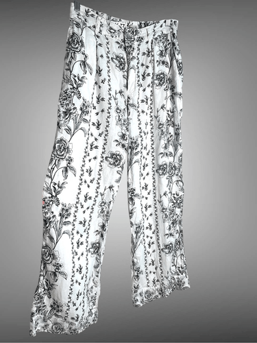 Joie Linen Pants Women’s Size M Floral Print 100% Linen Wide Leg Pull ...