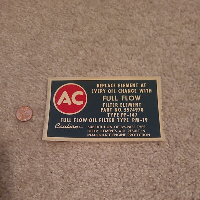 Nice Vintage AC Delco Full Flow Filter Element Decal Transfer. Rare | eBay