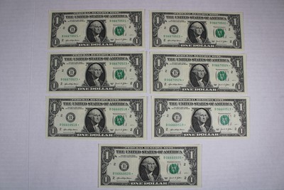 Set Lot of 7 New uncirculated 2021 one 1 dollar Star Note Sequential ...