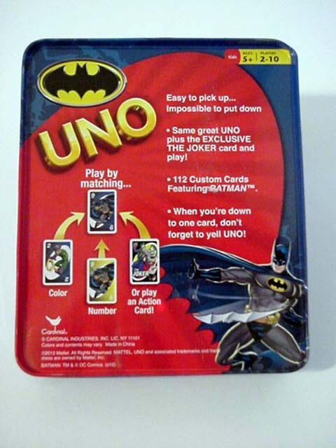 Batman Uno Card Game W/Exclusive Joker Card 2012 in nice tin | eBay