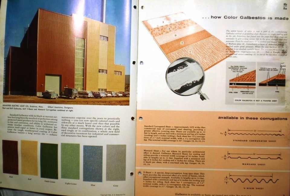 1962 Robertson COLOR GALBESTOS Catalog ASBESTOS Roof Roofing Sidewalls ...
