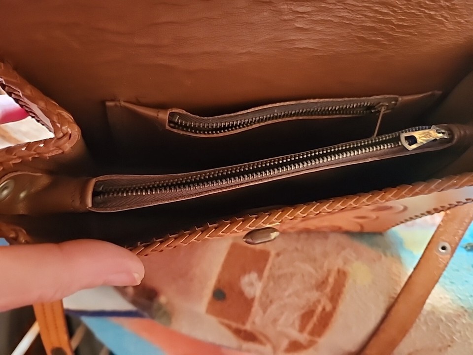 Leather 80s TOOLED Adjustable Handle Bag. Artesian floral Patterns | eBay