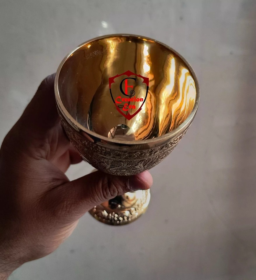 Brass Chalice Goblet For Communion Cup Handmade Embossed Wine Chalice ...