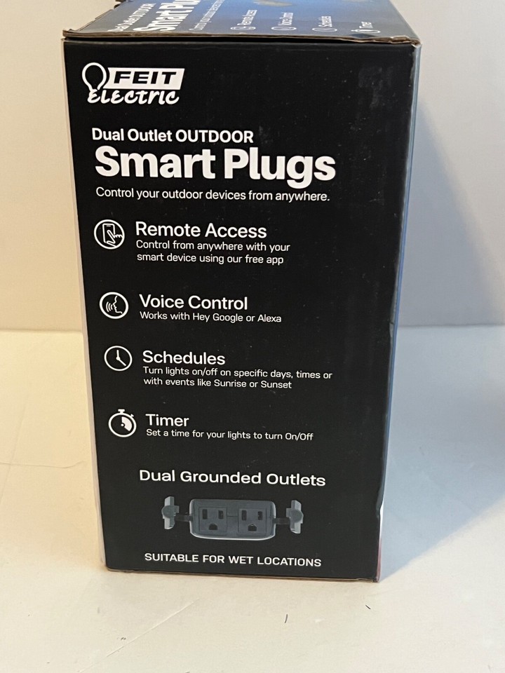 Feit Electric Triple Outlet Outdoor WiFi Smart Plugs 2 Pack. open box ...
