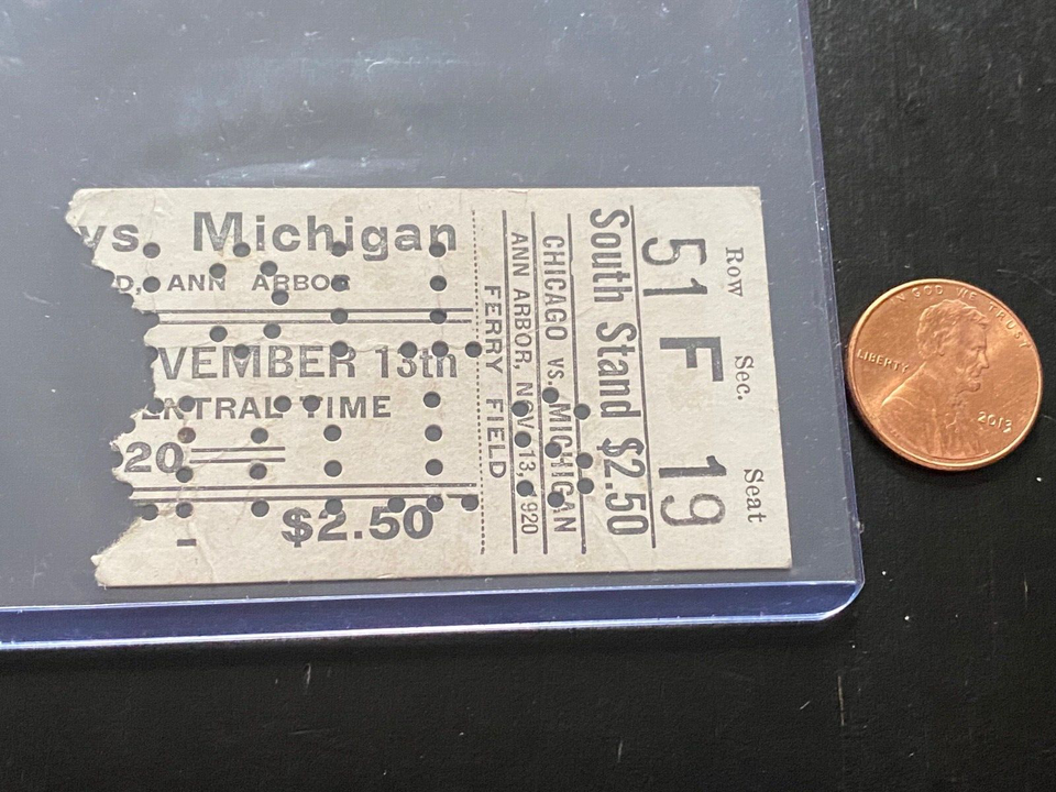 RARE 1920 MICHIGAN WOLVERINES CHICAGO MAROON COLLEGE FOOTBALL TICKET ...