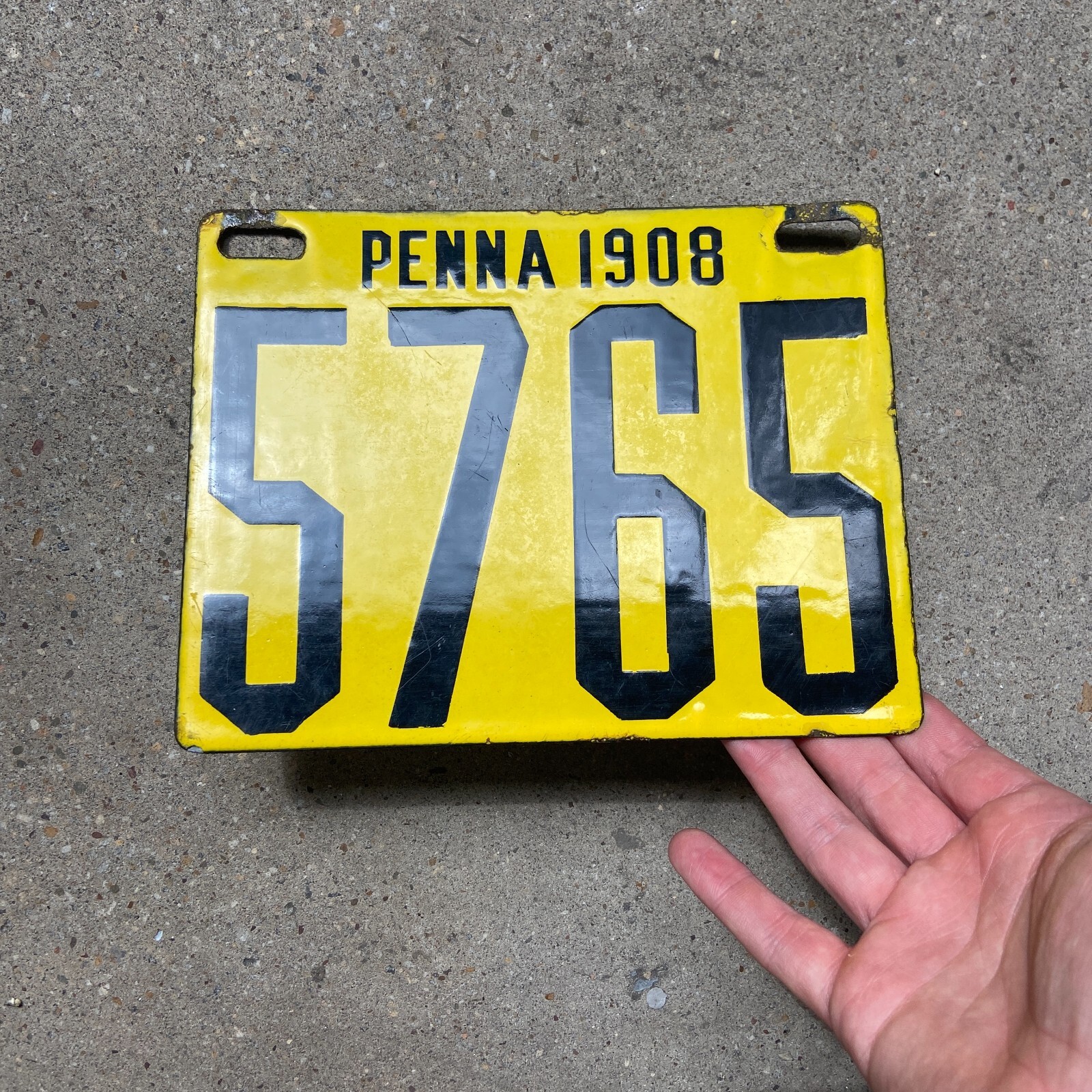 1908 Pennsylvania Porcelain License Plate 5765 NICE High Quality Penna ...