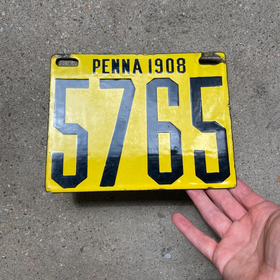 1908 Pennsylvania Porcelain License Plate 5765 NICE High Quality Penna ...