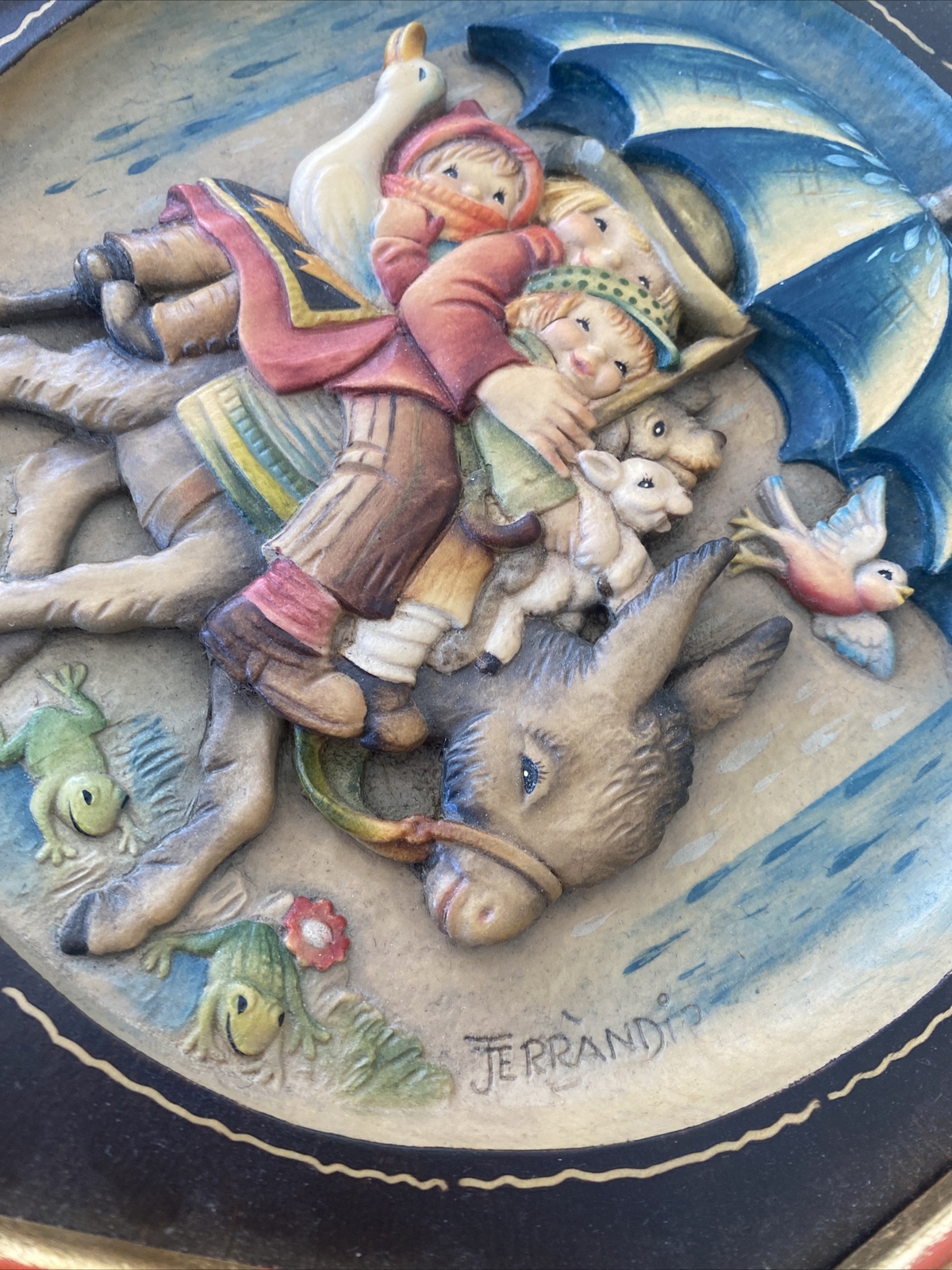 ANRI FERRANDIZ Wood Framed Wall Plate “Riding Through the Rain ...