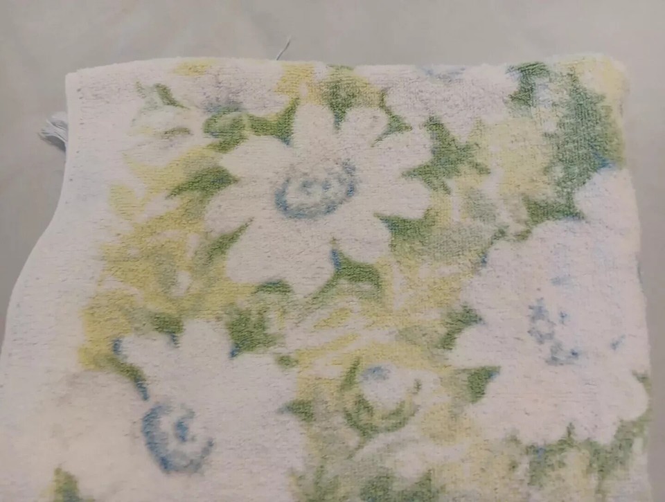 TWO Vintage Springmaid Bath Towels & Washcloth, Blue-green on White ...