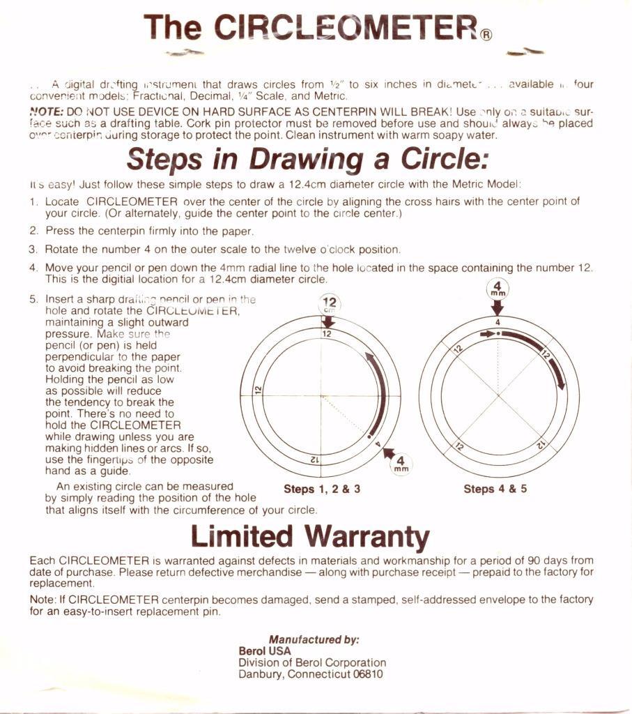 Berol Rapidesign Circleometer - Drafting Measuring Compass - Metric ...