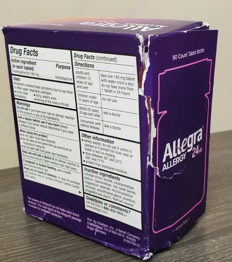 Allegra 24 Hr Allergy Tablets 180mg 90 Tablets Exp "6/30/24 Box Is OPEN ...