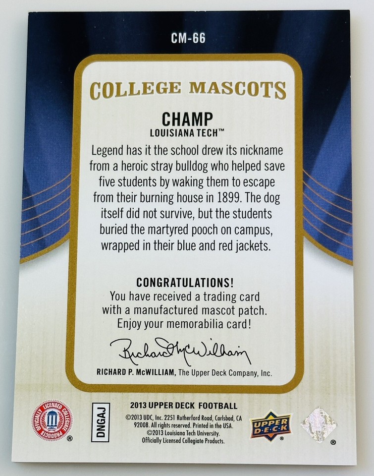 Champ 2013 Upper Deck Football College Mascots PATCH LOUISIANA TECH | eBay