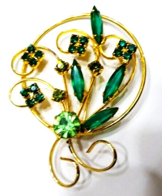 Large Vintage 1960s Green Rhinestone Flowers Rhinestone Brooch Pin | eBay