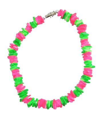 New Bright Neon Pink & Green Chipped Puka Shell Anklet With Barrel ...