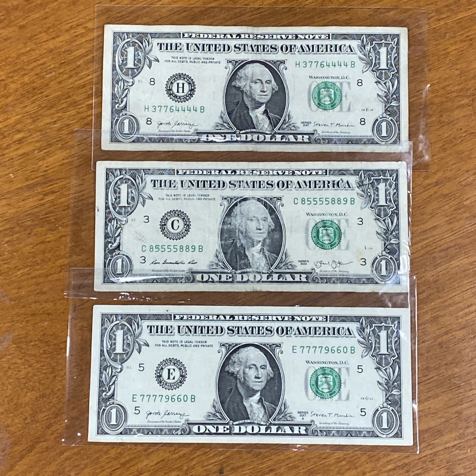 Lot Of 3 Quadruple Fours 4’s Fives 5’s And Seven 7’s Dollar Bills ...